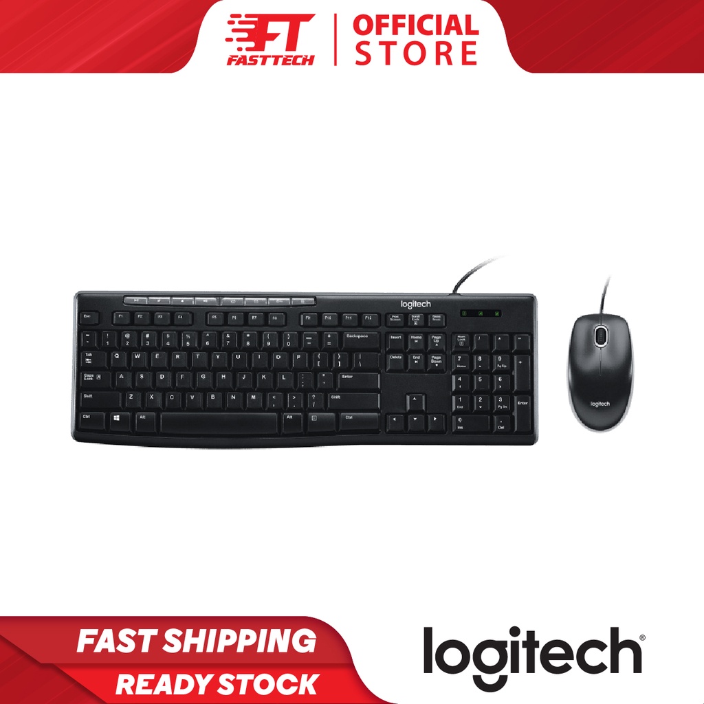 Logitech Mk200 Corded Keyboard And Mouse Combo With Media Keys Plug