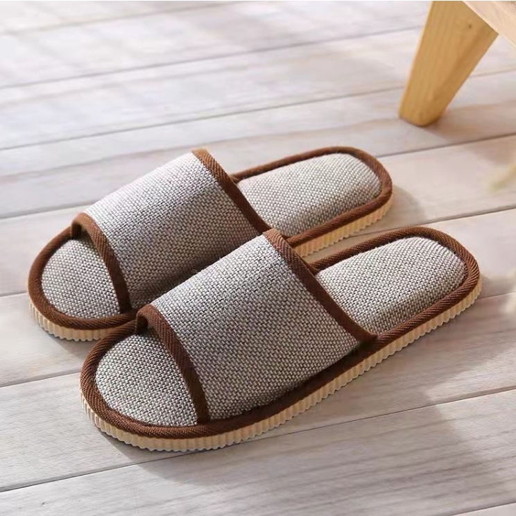 【Manila Spot】Four seasons linen open mouth cotton linen slippers indoor ...