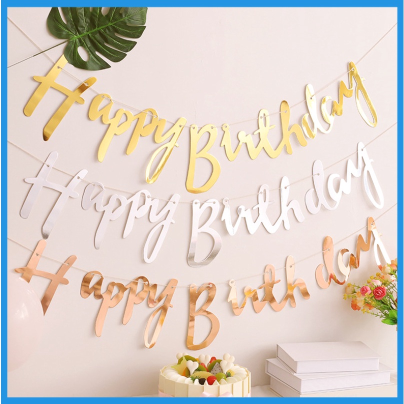 Happy Birthday Bunting Script Cursive Banner Birthday Party Decor ...