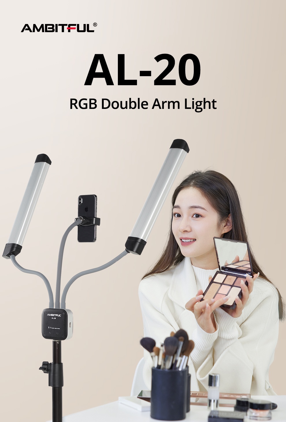AMBITFUL AL-20 3000K-6000K 40W Double Arms Fill LED Light Long Strips ...