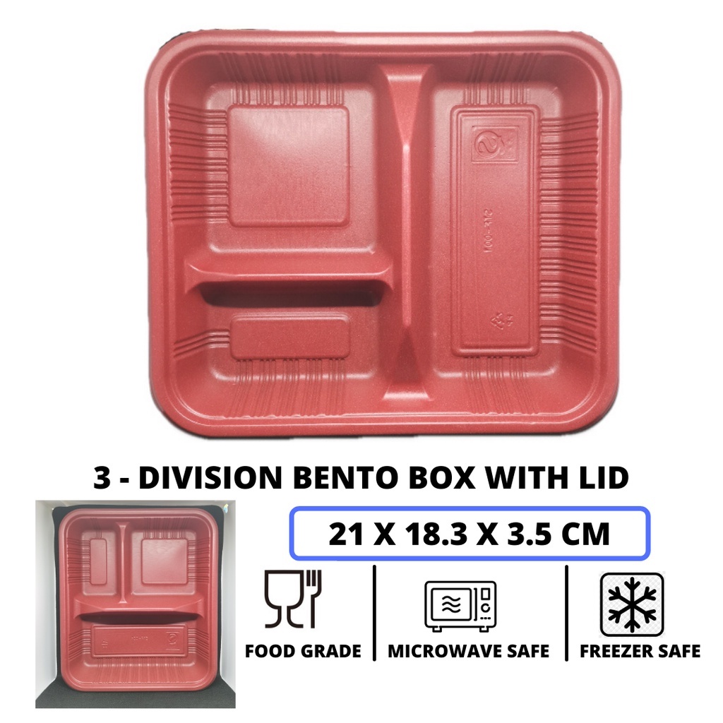 3 - Division Disposable Plastic Bento Boxes with Lid | Shopee Philippines