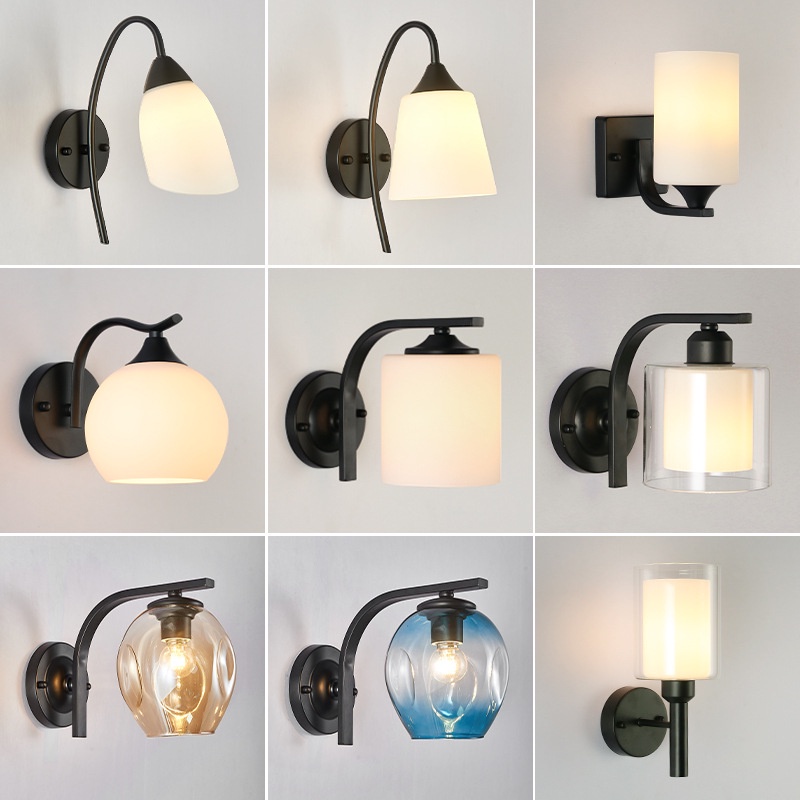 Modern Iron Art Wall Lamp Baking Paint Craft Frosted Glass Amber ins ...