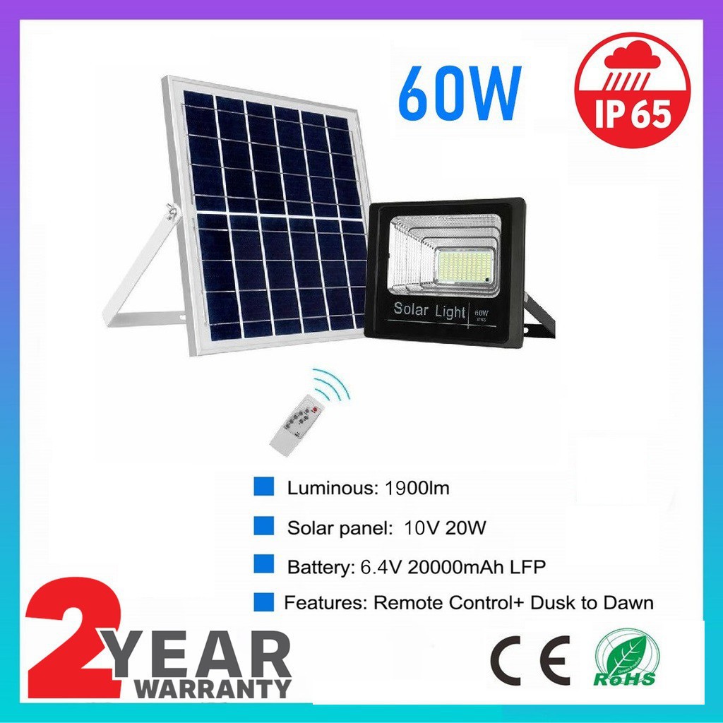 60 WATTS Solar Led Outdoor Flood Light Street Lamp With Remote 2 Year ...