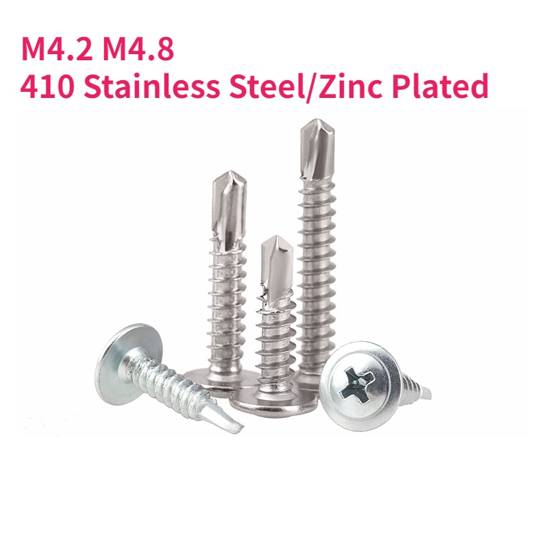 M4.2 M4.8 410 Stainless Steel/Zinc Plated Cross Large Flat Round Head Self Drilling Screw ...