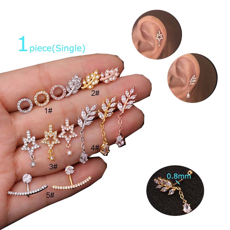 1piece Lobe Earrings Pinna Rook Helix Piercing Stainless Steel 6mm Bar ...