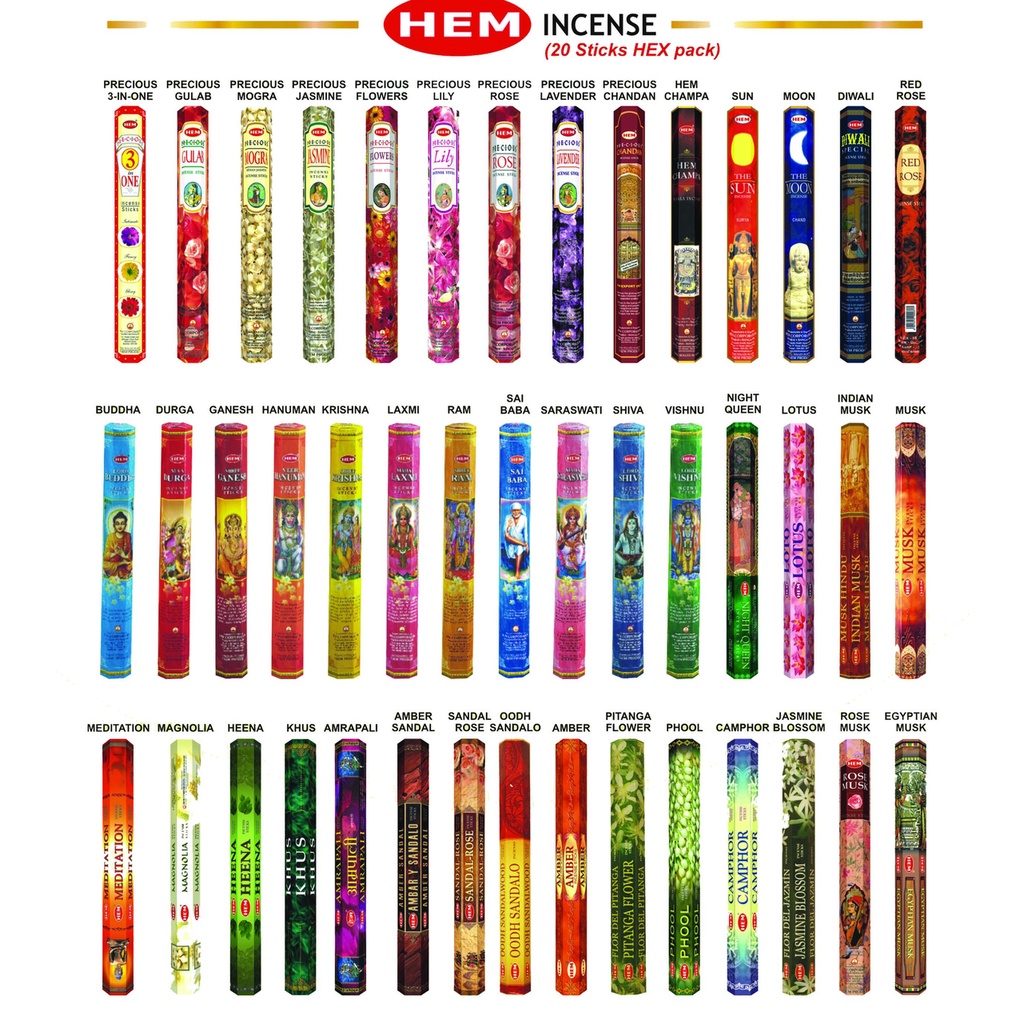 Hem Incense Sticks (20 sticks) Precious, Indian God, Divinity, Herbal ...