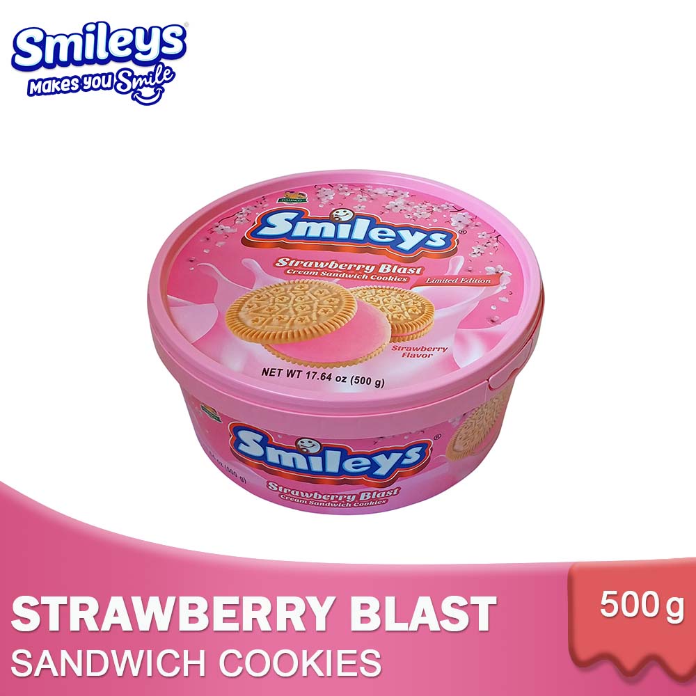 Smileys Strawberry Blast Cream Sandwich Cookies Tub 500g | Shopee ...