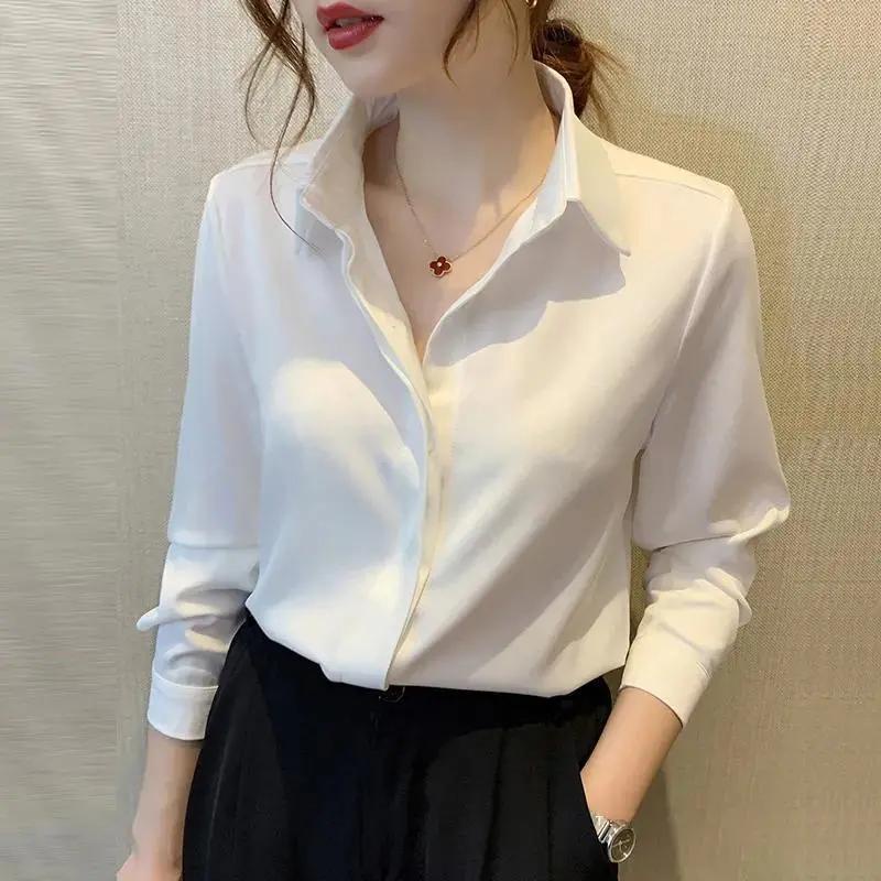 Women's Simulation Silk Shirt New Style Professional Suit Inner Long ...