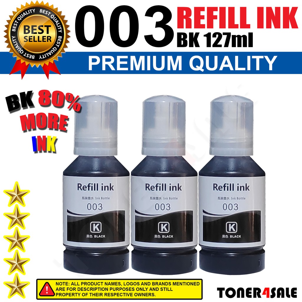 Premium Refill Black Ink 003 for L3110 L3210 L1110 L1210 L1250 L3150 ...
