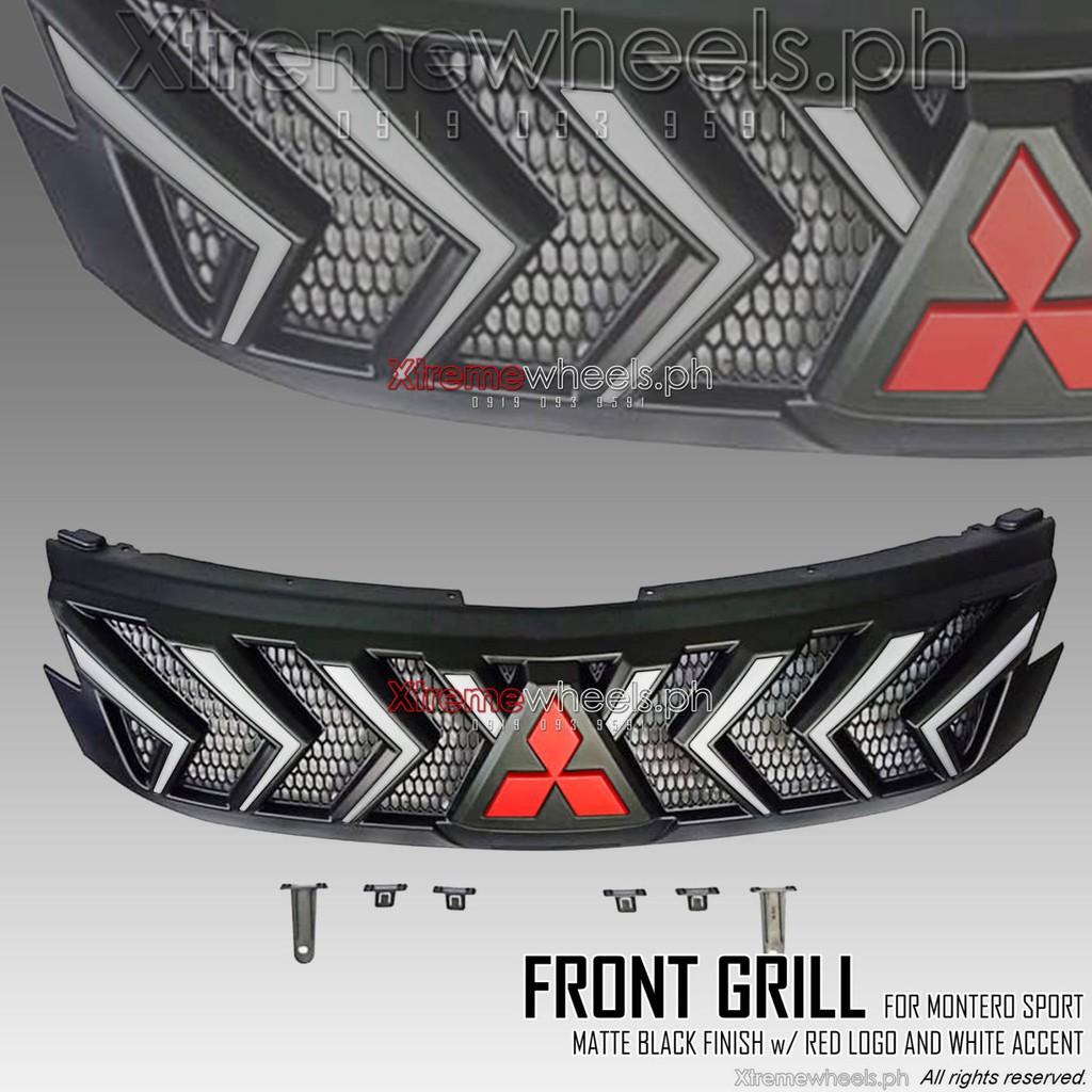 Mitsubishi Montero 2016-2019 Front Grill Matte Black with white and Red ...