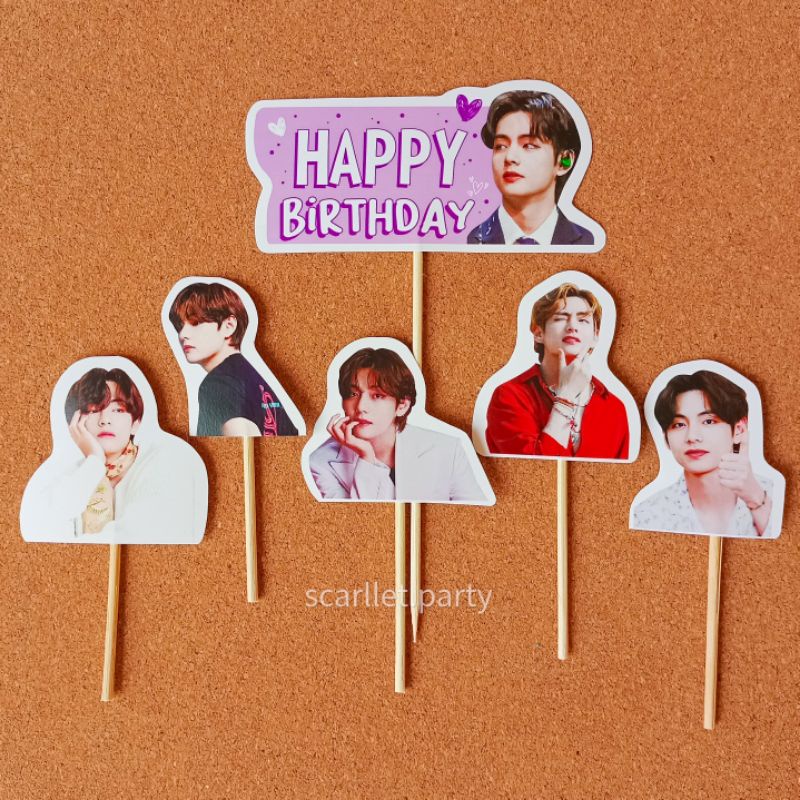 Taehyung TOPPER CAKE TOPPER HAPPY BIRTHDAY THEME KIM TAHEYUNG V BTS TAETAE CAKE DECORATIONS TART ...