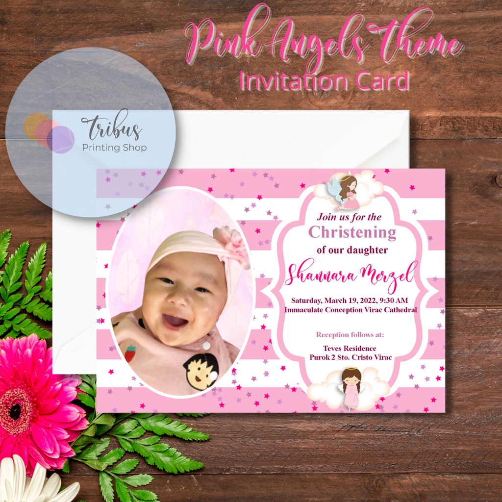 Pink Angels Themed Christening/Baptismal Invitation | Shopee Philippines