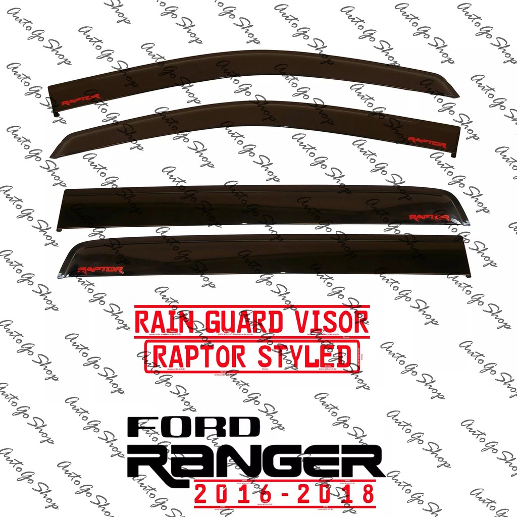 Ford Ranger 2016-2018 RAPTOR-STYLED Rain Guard Window Visor (Red Logo ...