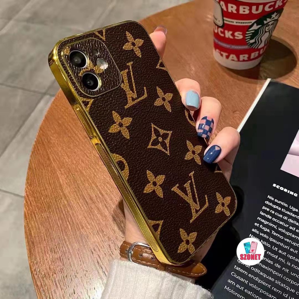 Luxury Electroplated Straight Edge Leather Full Coverage Phone Case For ...