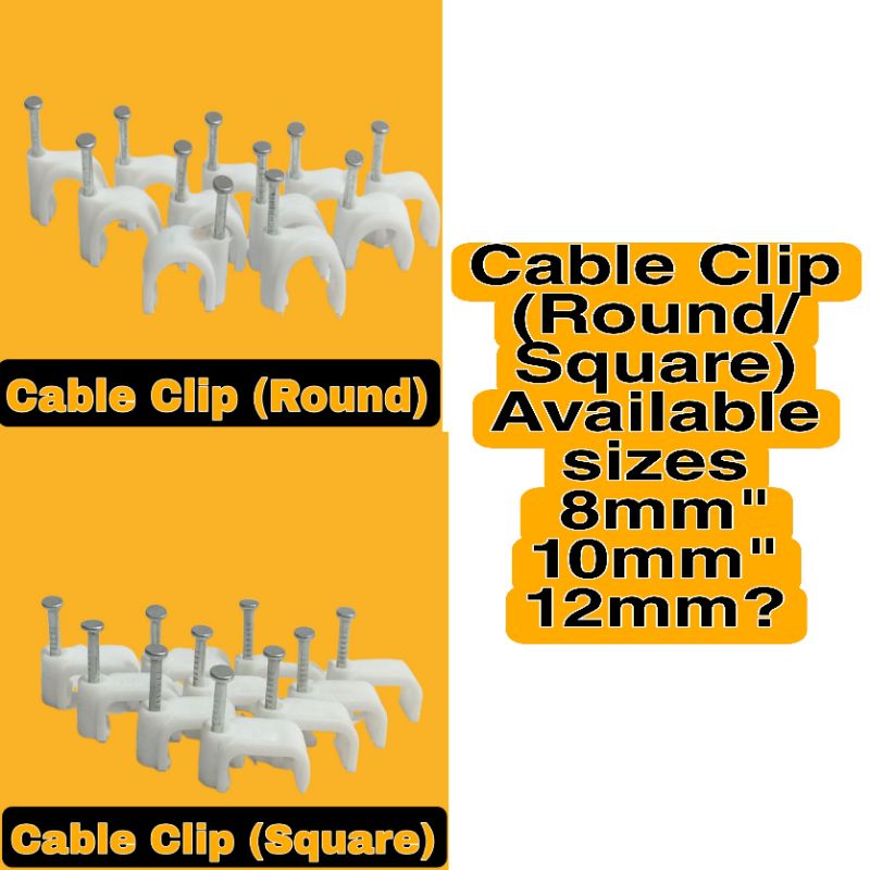 Cable Clip Round & Square 8mm" 10mm" 12mm" Per Pack (100pcs) | Shopee ...