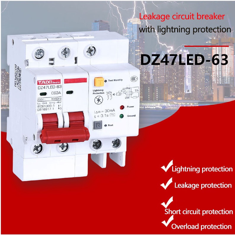 Lightning leakage protector DZ47LED-63 2P surge protection circuit ...