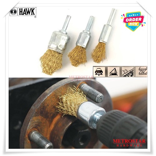 Hawk Super Heavy Duty Industrial 1/4" Shank Wire Brush Point End Brush ...