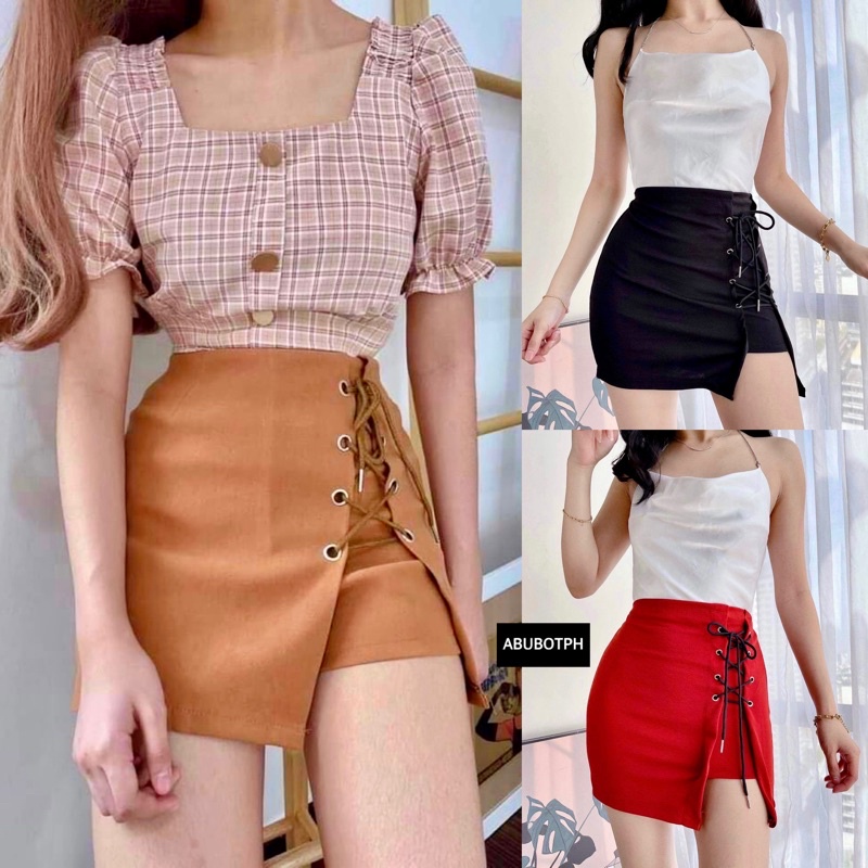 CRISSCROSS KOREAN Lace Up Skirt | Shopee Philippines