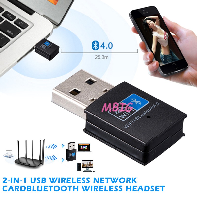 MG Mini Wireless USB Adapter 150Mbps WiFi Bluetooth 4.0 2 In 1 Receiver ...