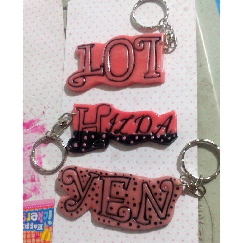 name tags handmade from air dry clay! cursive name keychain or magnet ...