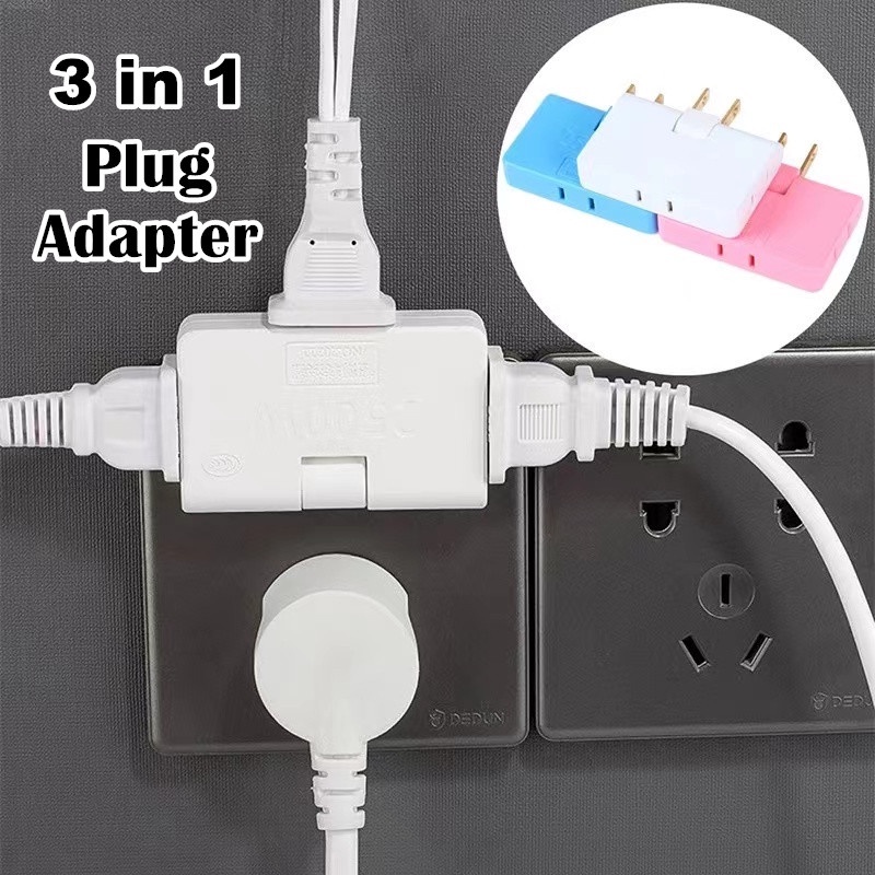 Foldable 3 in 1 Extension Plug Adapter 2500W Rotatable 180° Socket ...