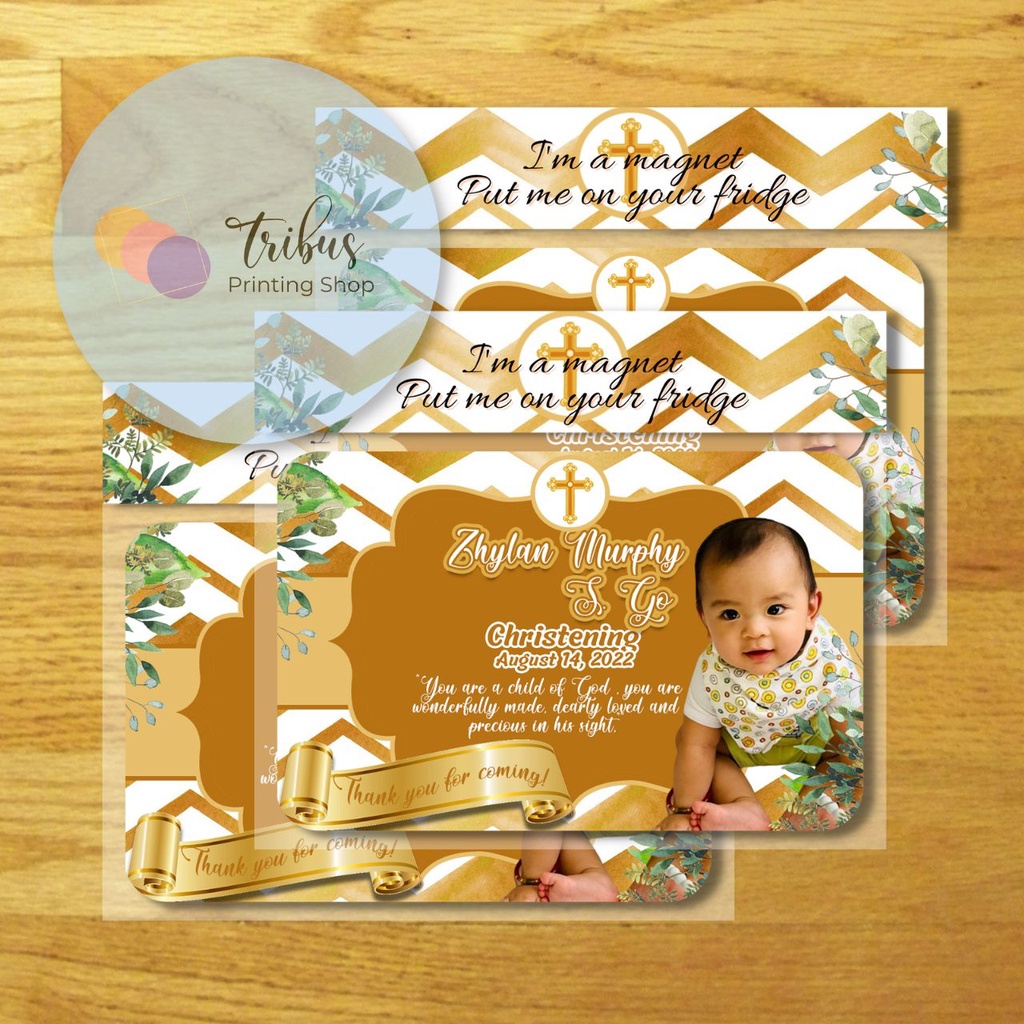 Gold Theme Personalized Ref Magnet for Christening Baptism Birthday ...