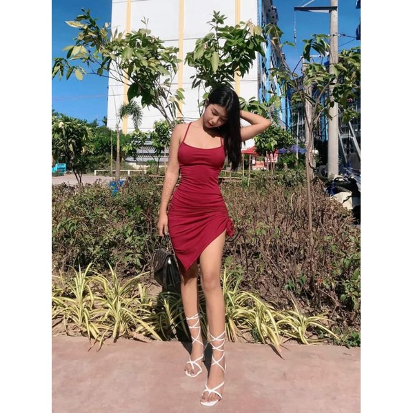 Yumi Side String Dress w/ Slit | Shopee Philippines
