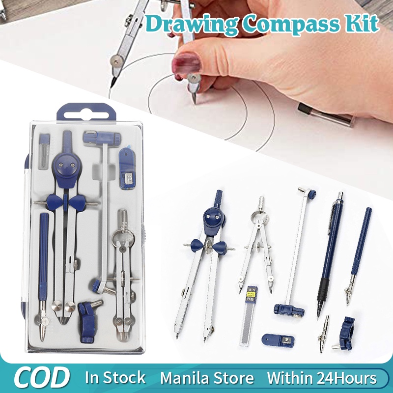 7PCS/Set Geometry Compass Adjustable Drawing Compass Kit Circle Drawing ...