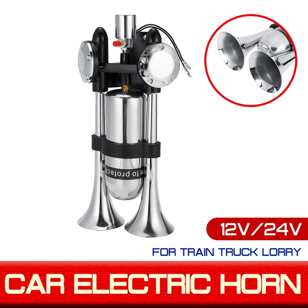 12V/24V 500DB Dual Trumpet Electric Horn Loud Chrome Air Horn Speaker ...
