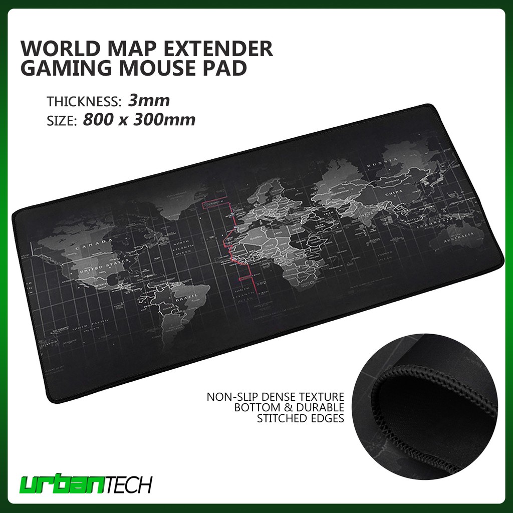 World Map Design Long Extender Mouse Mat 3MM Gaming Mouse Pad - BLACK ...