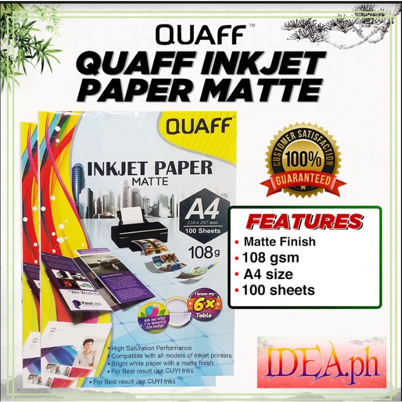 QUAFF INKJET PAPER A4 SIZE 108GSM (MATTE) | Shopee Philippines
