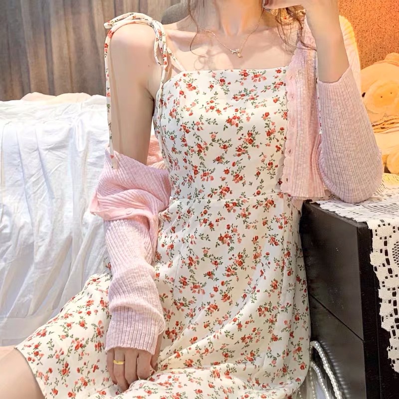 Floral Suspender Dress Women's Summer Gentle Temperament Short Skirt JE ...