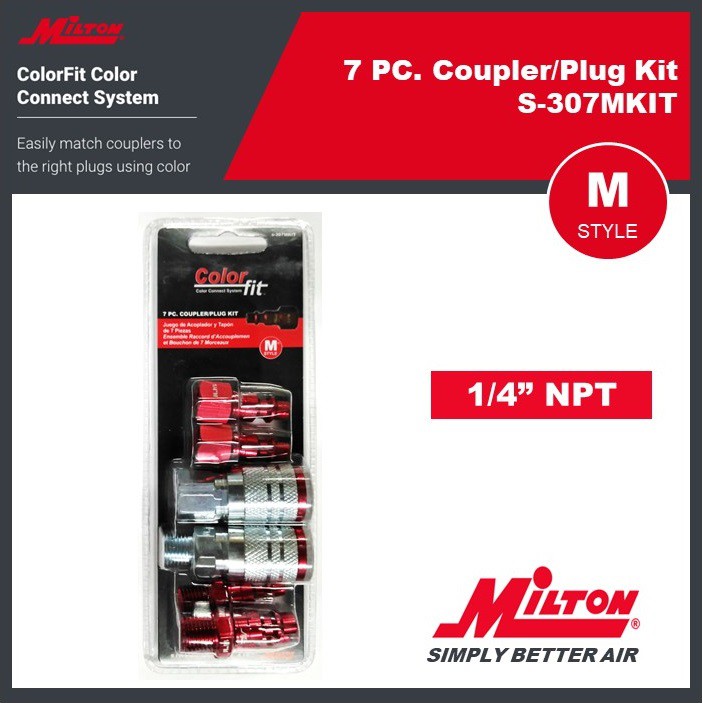 Milton 7-piece 1/4-inch M-Style Coupler/Plug Kit, Red - S-307MKIT ...