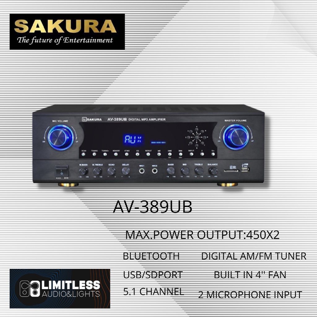 Original Sakura AV-389UB 450W X 2 5.1 Channel AV Amplifier with AM/FM Tuner, USB/SD Port ...