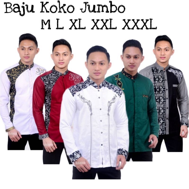 Koko Shirt Men Embroidery Batik Long Sleeve Adult Jumbo Size XXL XXXL ...