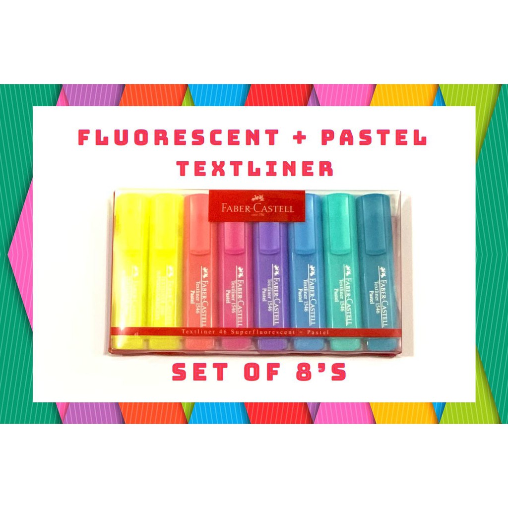 Faber Castell Fluorescent and Pastel Textliner Set 8 pieces | Shopee ...