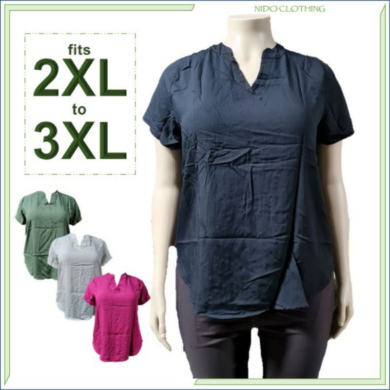 PLUS SIZE Chinese Collar V-Neck Blouse (fits 2XL to 5XL) | Shopee ...