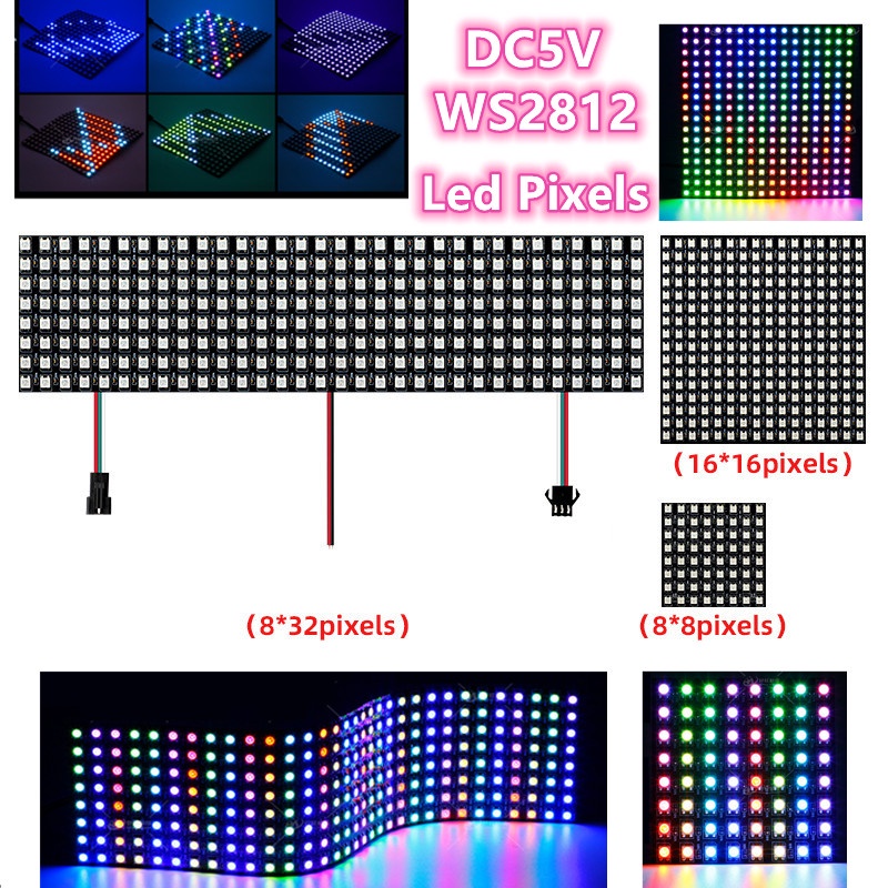 DC5V 8*8cm,16*16cm,8*32cm led Pixels WS2812 Digital Flexible LED Programmed Panel Screen ...