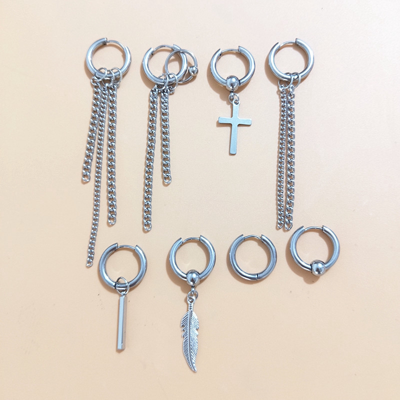 KPOP bt-s Jung Kook V Steel Tassel Long Chain Cross Stud Earring ...