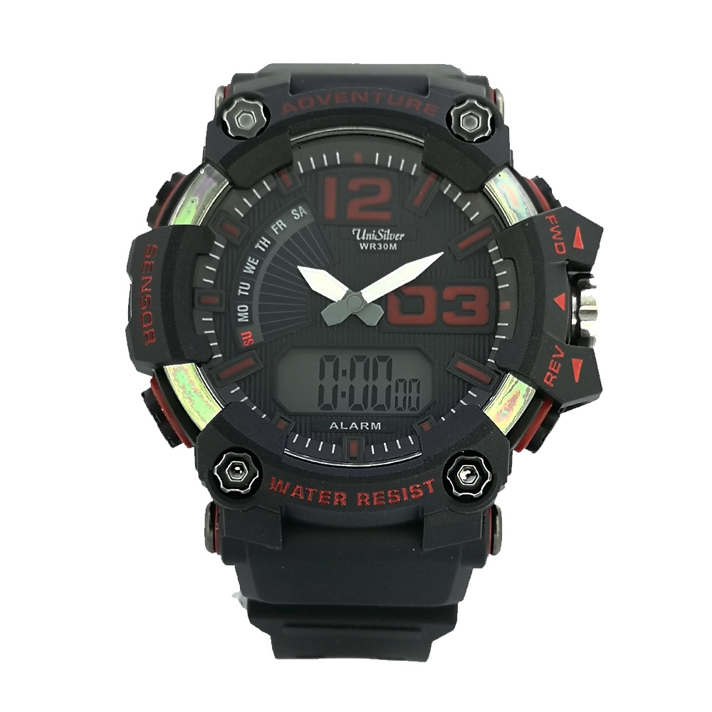 UniSIlver TIME TERRENCE Men's Jumbo Analog-Digital (Dual Time) Red ...