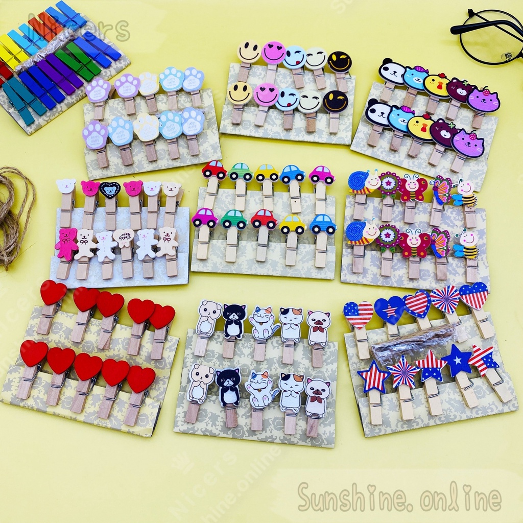 10pcs/pack Cartoon Photo Wooden Clips With Rope Photo Wall Diy photo ...