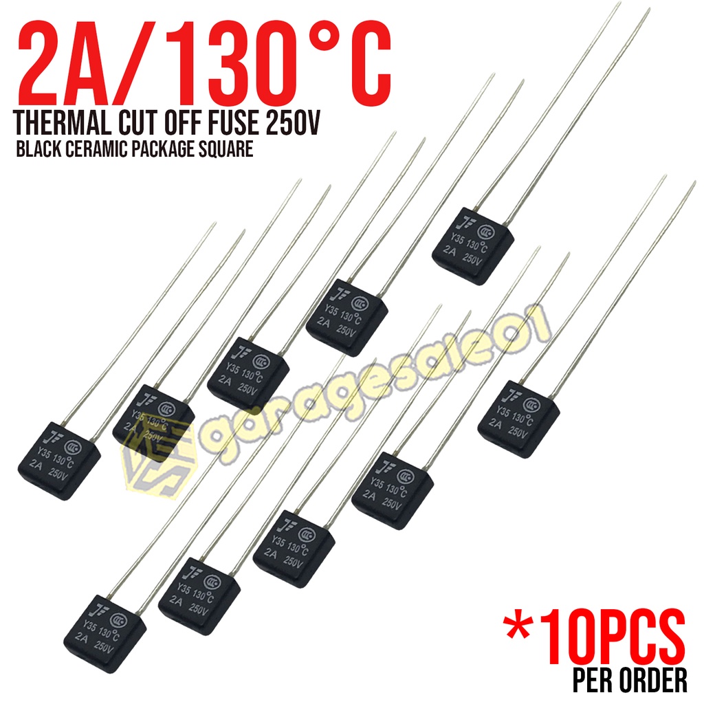 10PCS Thermal Cutoff Fuse 130°Celsius 2A 250VAC Black Ceramic Package ...
