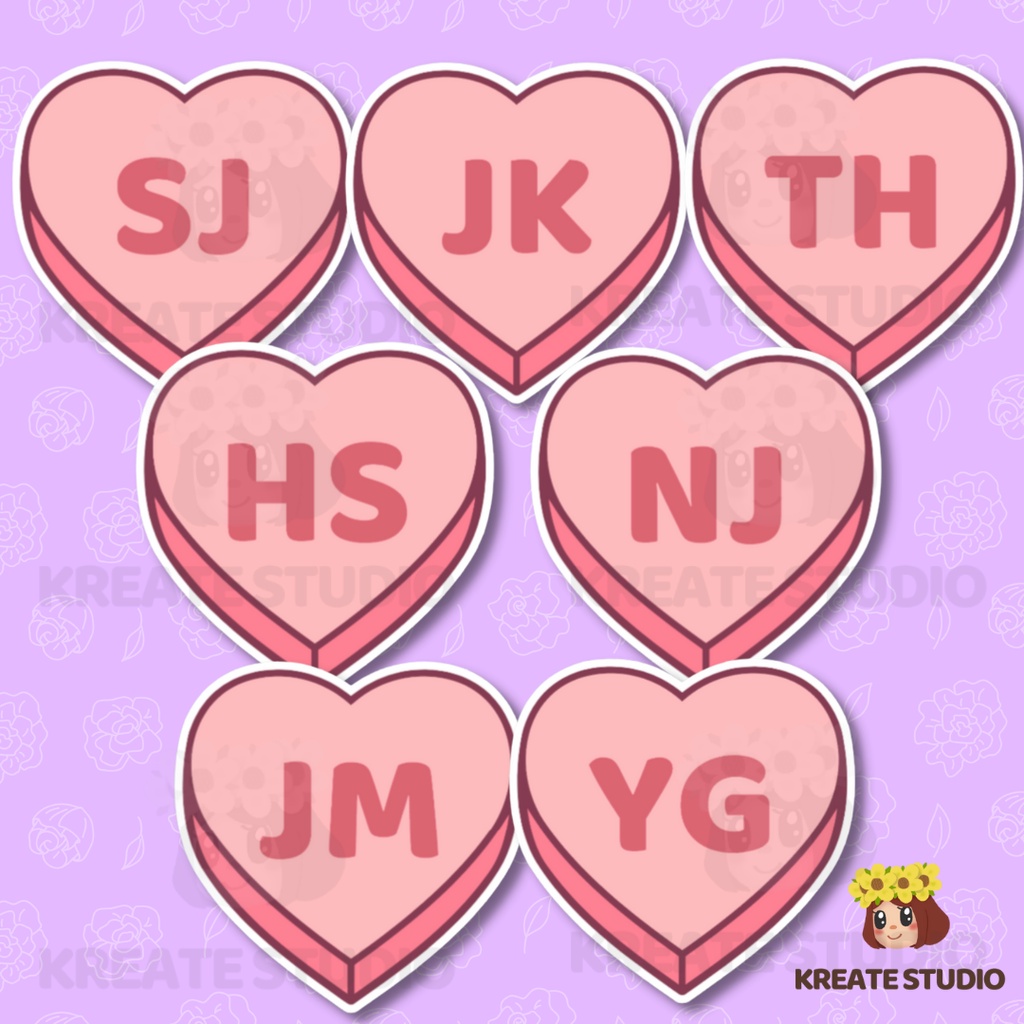 BTS MEMBERS CONVERSATION HEART Waterproof Vinyl Sticker | Matte, Glossy ...