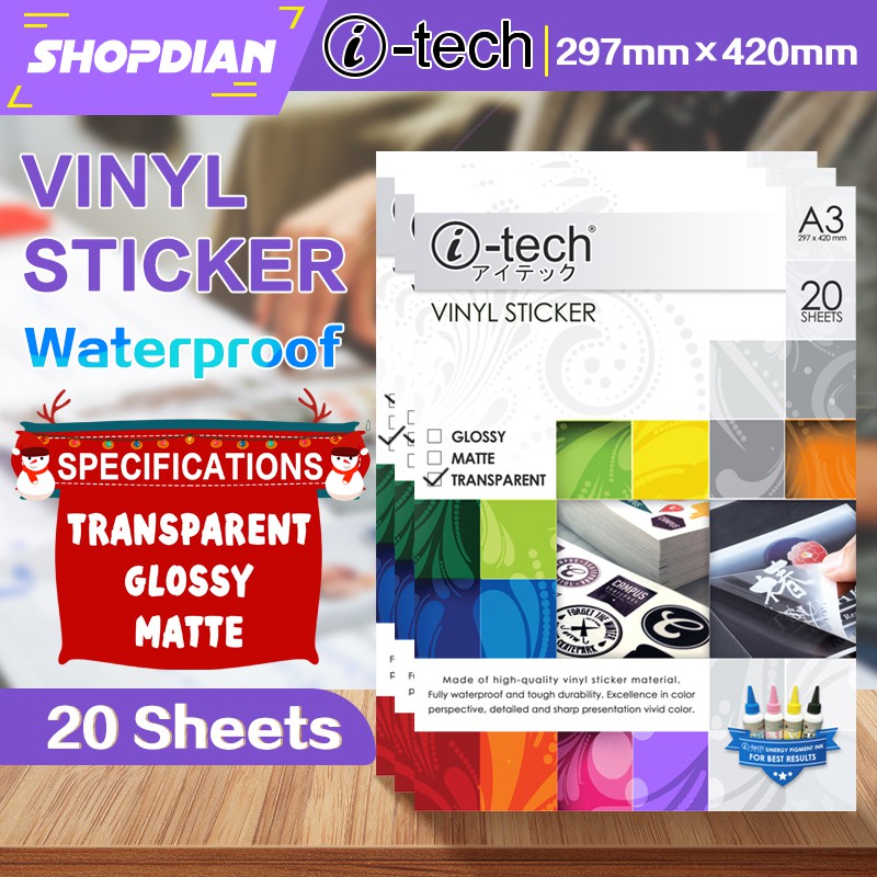 Vinyl Sticker Waterproof A3 Matte / Glossy / Transparent 20Sheets/Pack ...