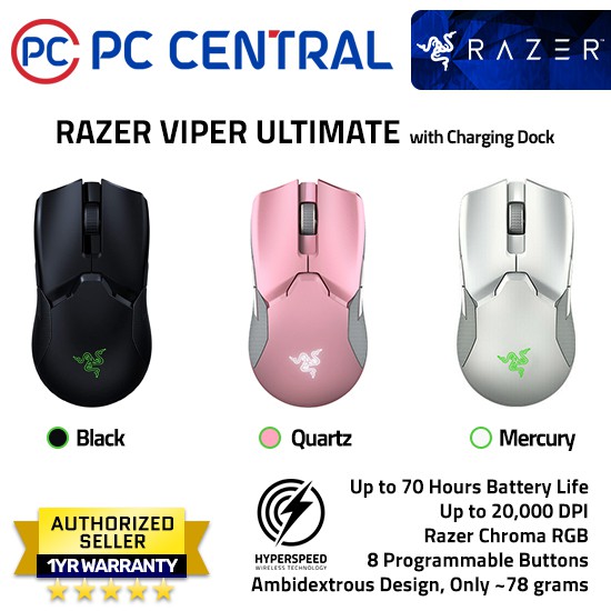 Razer Viper Ultimate Hyper Speed Lightest Wireless Gaming Mouse & RGB ...