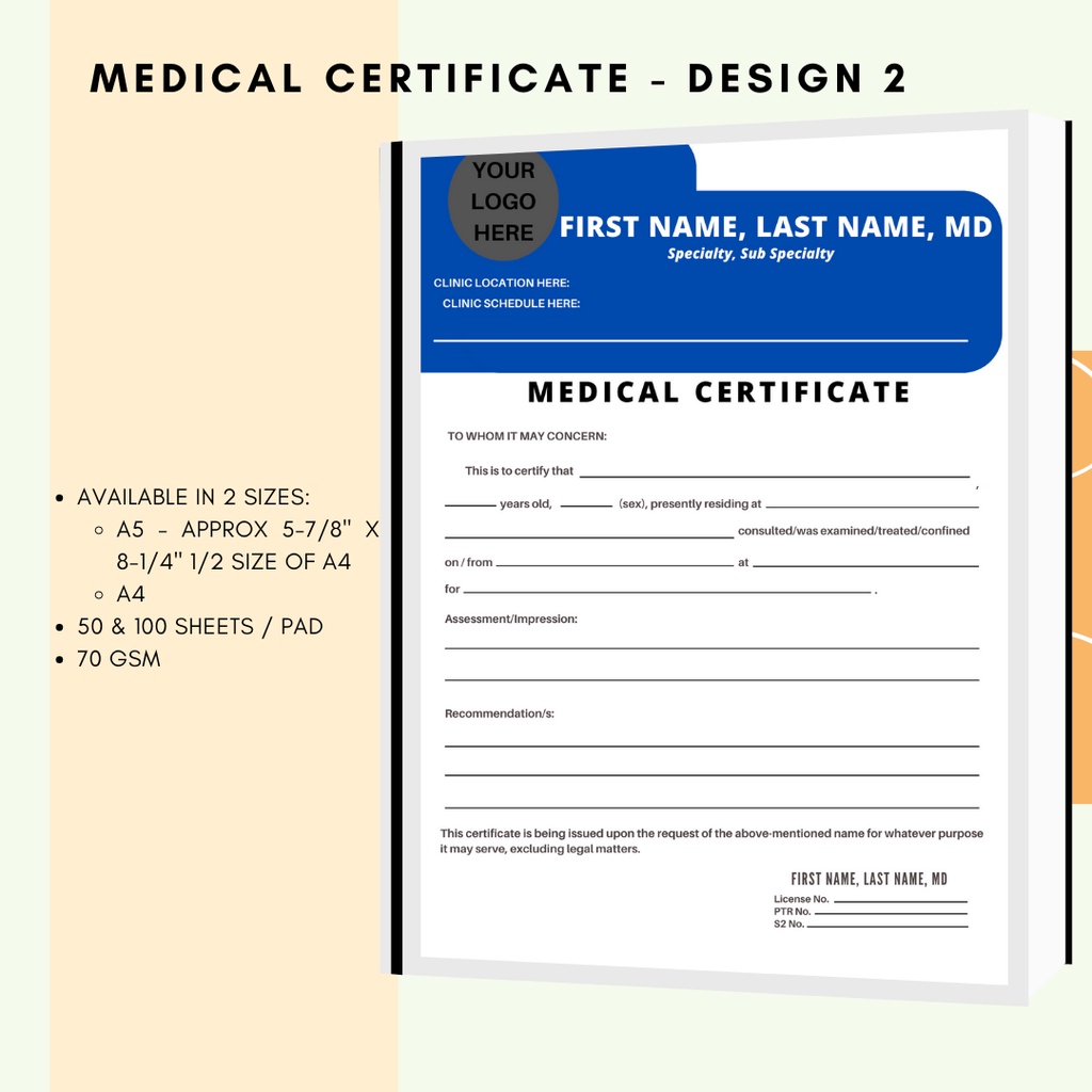 Customized / Personalized Medical Certificate Notepad for Medical ...