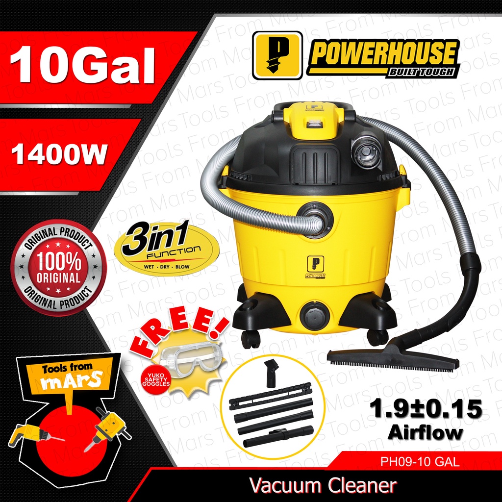 Powerhouse Wet and Dry Vacuum Cleaner 1400W 10GALLONS Dirt Cleaner Wet ...