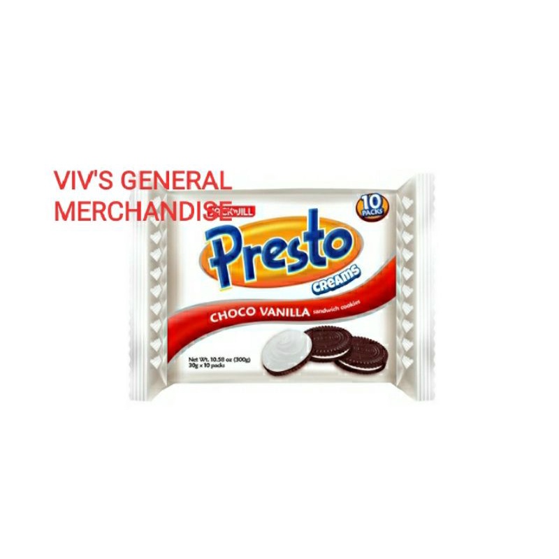 Presto Cream Choco Vanilla Sandwich Cookies ( 30g x 10s ) | Shopee ...