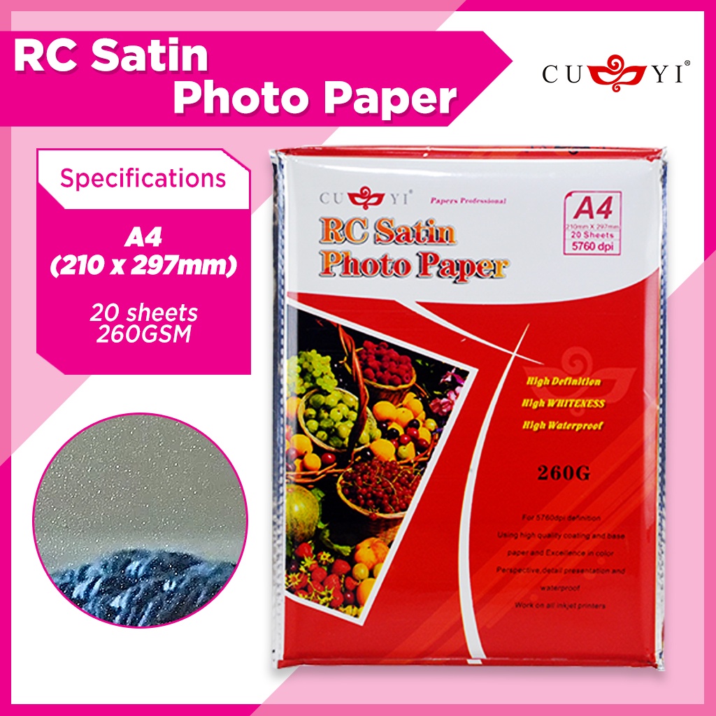 CUYI RC Satin Photo Paper 260GSM A4 // 5R // 4R // 3R size (20 sheets ...