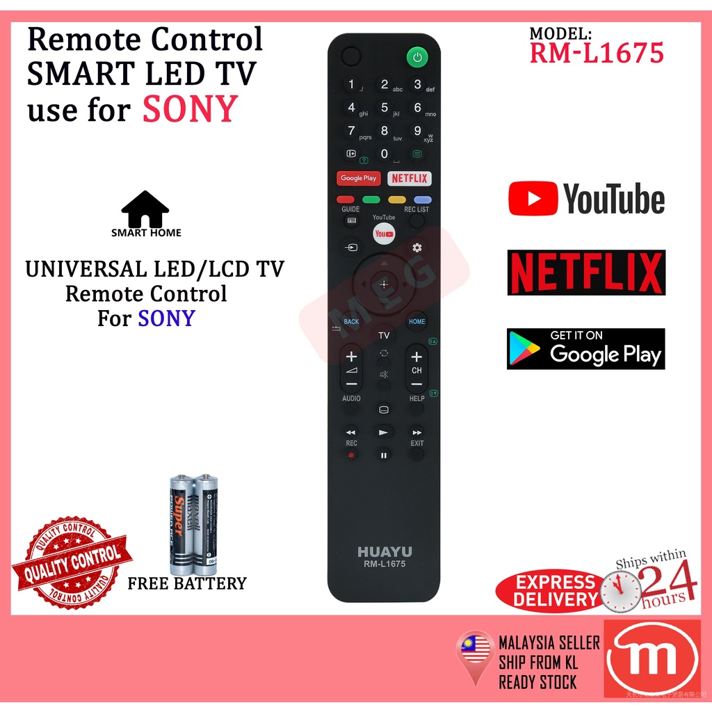 Sony led UHD Smart TV remote control 3D YouTube/Netflix/Google Play replacement Huayu (RM-L1675 ...